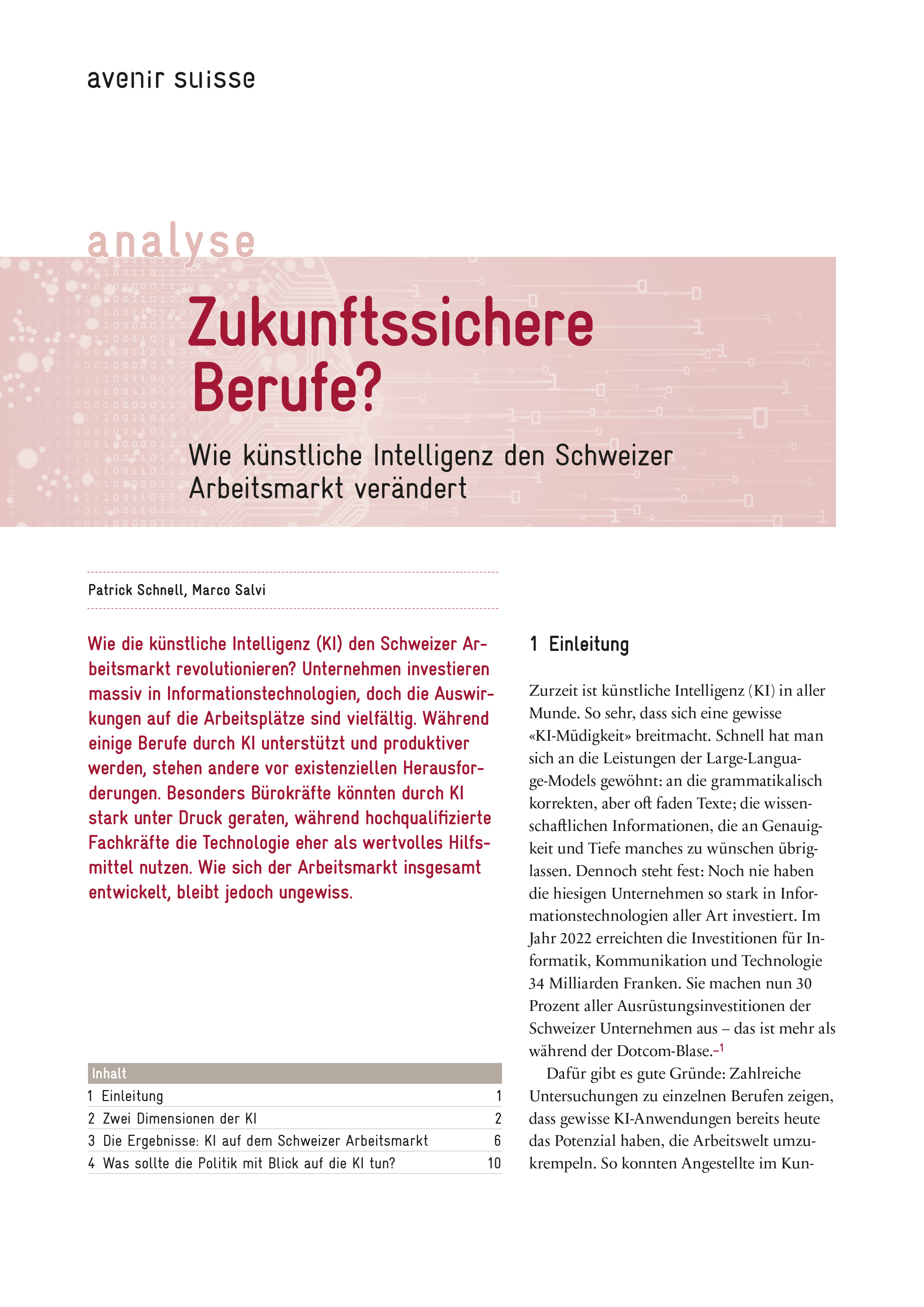 Zukunftssichere Berufe? - Avenir Suisse